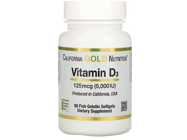 Витамин D California Gold Nutrition Vitamin D3 5000 IU 90 Fish Softgels ...