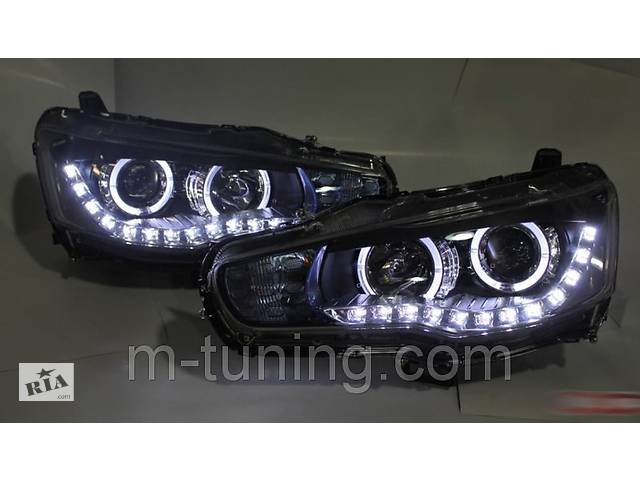 Передние фары Mitsubishi Lancer X тюнинг Led оптика (линза под ксенон ...