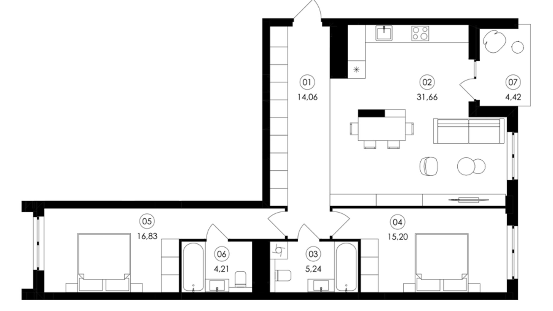 ЖК Avalon Holiday, Сокільники: двокімнатне планування 89 м² (секція 28. ...